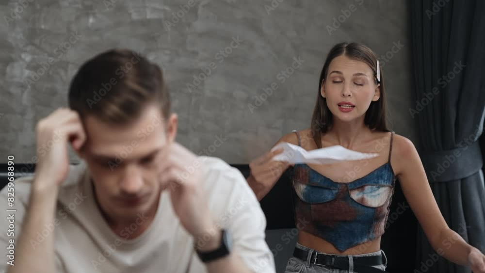 Vidéo Stock Family crisis and couple problem, stressful situation by financial problem, broke ...