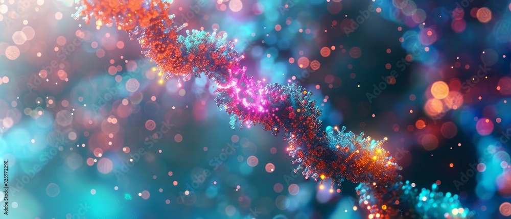 Complex protein structure, dynamic shapes, bright colors, showcasing ...