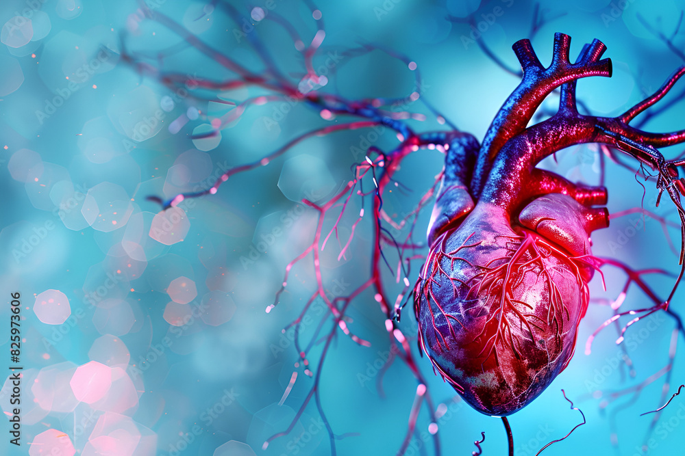 Stylized human human heart with veins, arteries and blood vessels on ...
