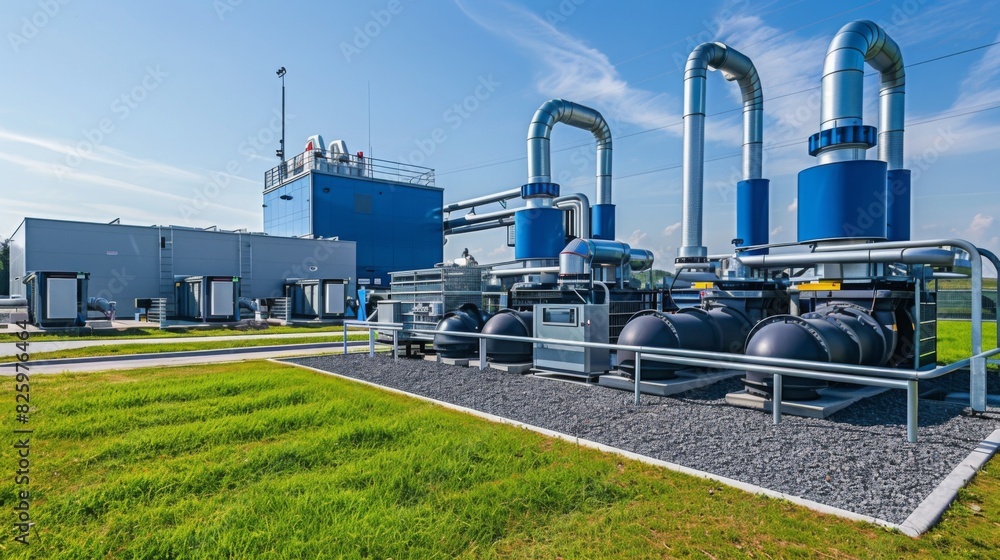 Industrial gas processing plant with pipelines and machinery surrounded ...