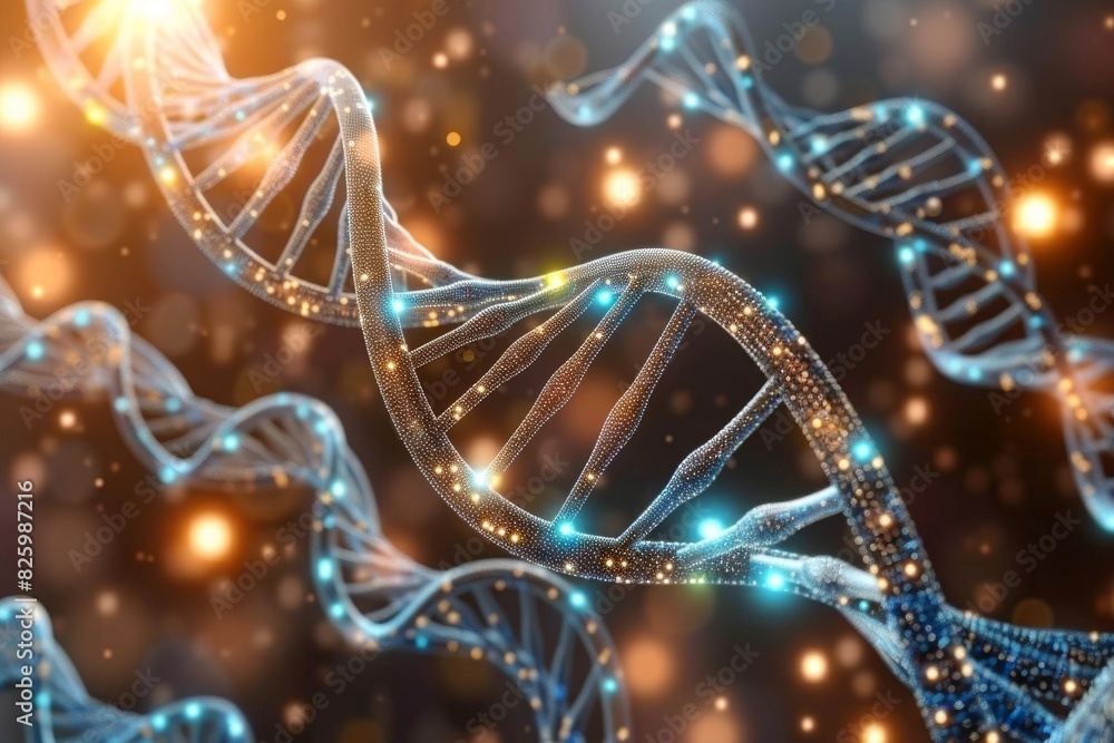 Vibrant DNA strands dance under ultraviolet light, revealing hidden ...