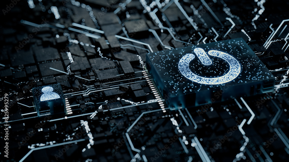 Activate Technology Concept with power symbol on a Microchip. White ...