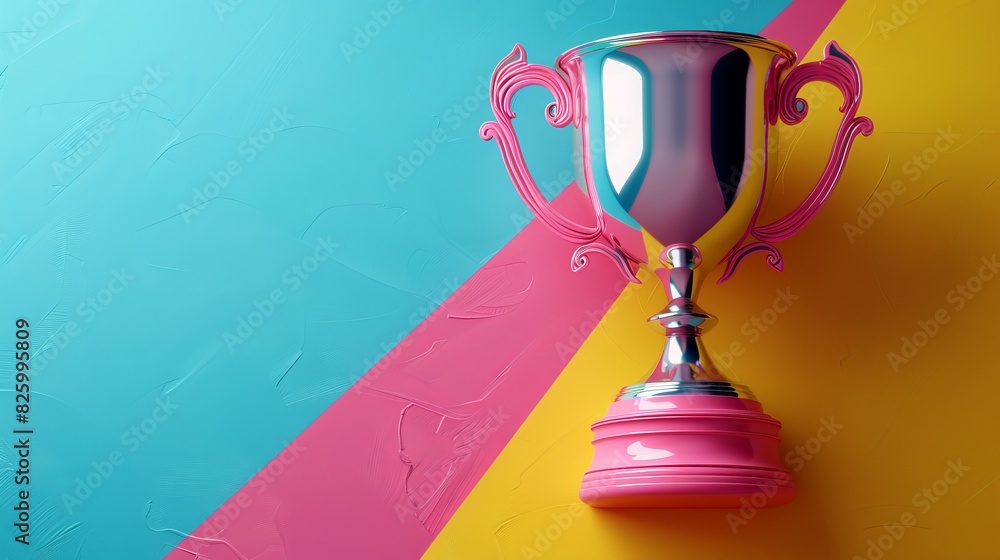 Colorful Trophy on Vibrant Abstract Background. Flat design trophy, top ...