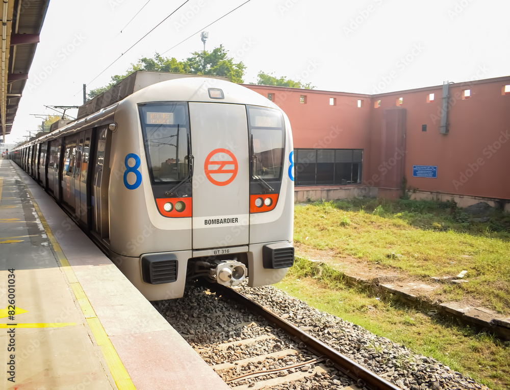 New Delhi, India, May 12 2024 - Delhi Metro train arriving at ...