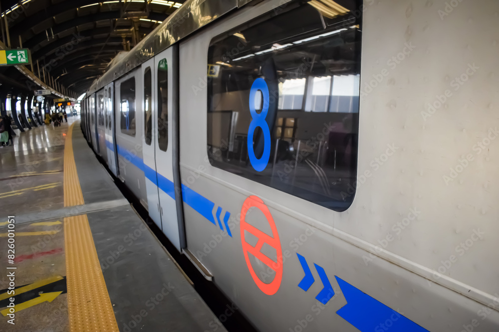 New Delhi, India, May 12 2024 - Delhi Metro train arriving at ...