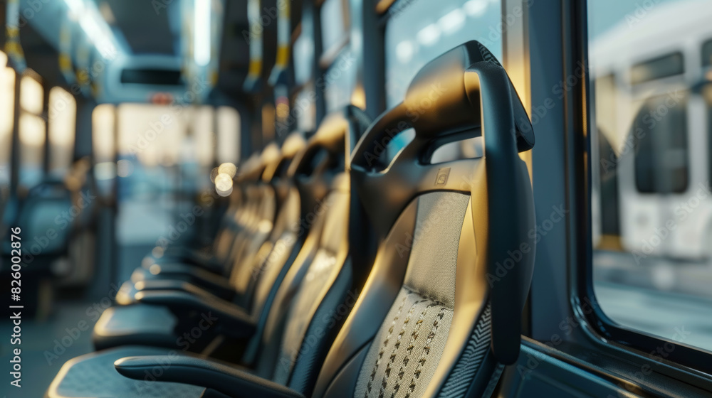 Empty city bus seats in a row, creating a pattern of solitude in urban ...