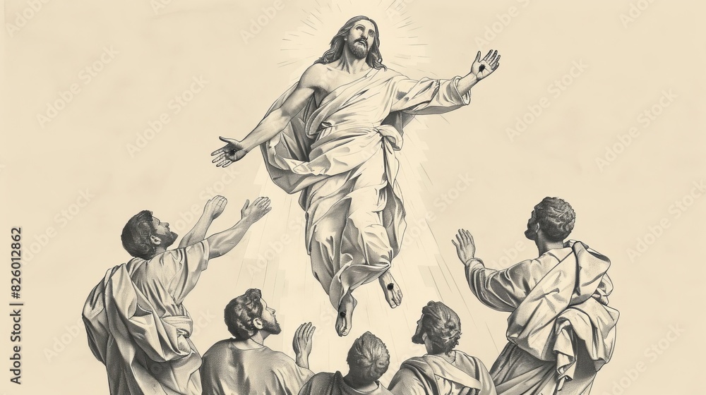 Biblical Illustration of Jesus's Ascension, Emphasizing His ...