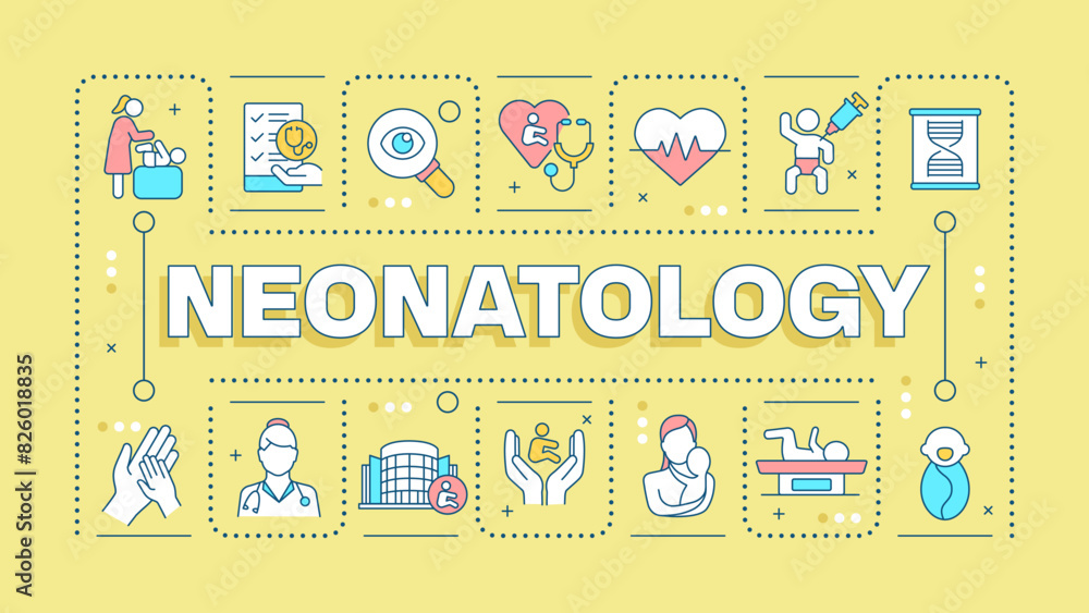 Neonatology yellow word concept. Pediatric care. Premature newborn ...