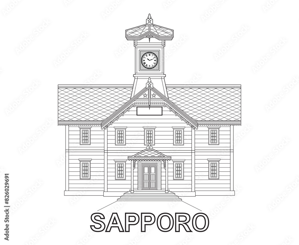 Line art vector Symbol of Sapporo Hokkaido Japan – Sapporo clock tower ...