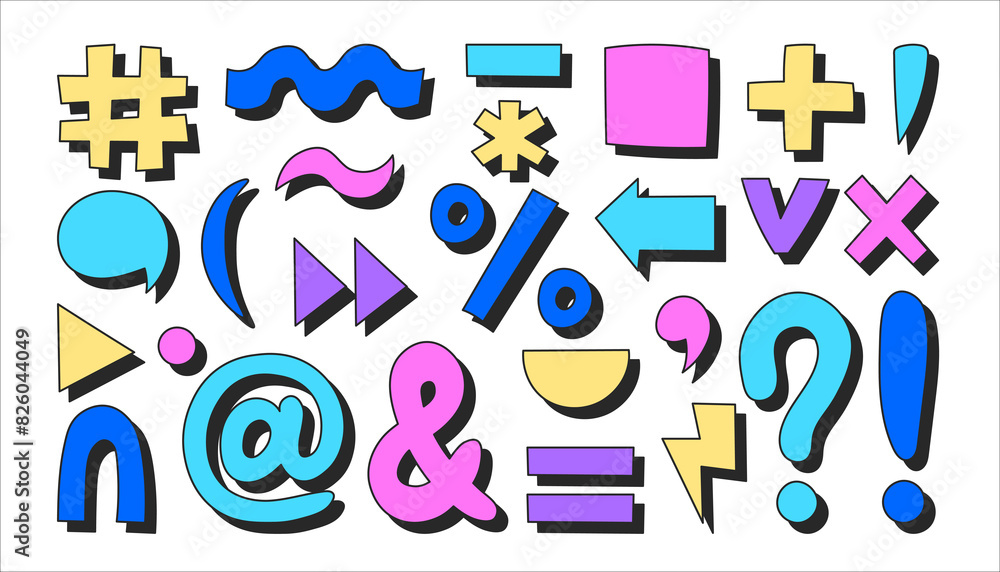 Punctuation marks colorful design elements Set. Collection of hand ...