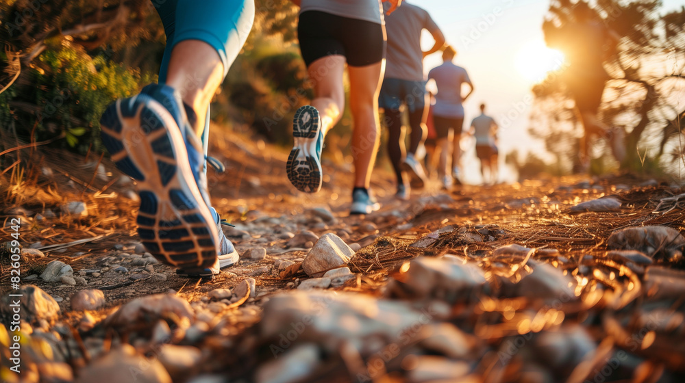 person running on a muddy trail in a race Stock Photo | Adobe Stock