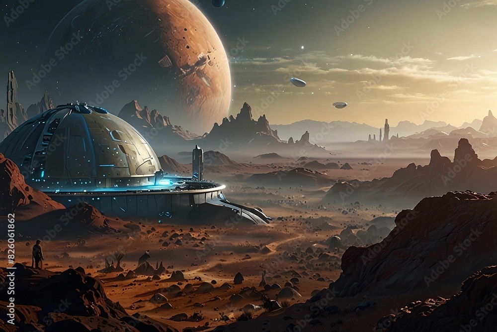 A mysterious disc-shaped craft casts a shadow on the blue marble of ...