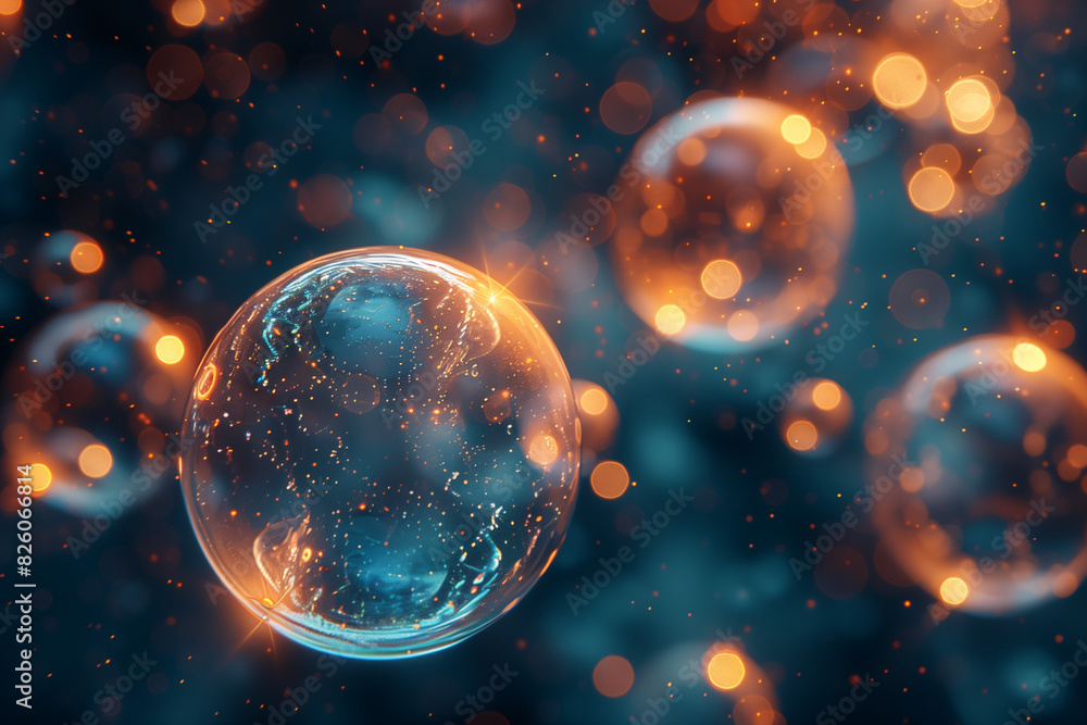 Transparent molecules floating in space with a soft light effect and ...