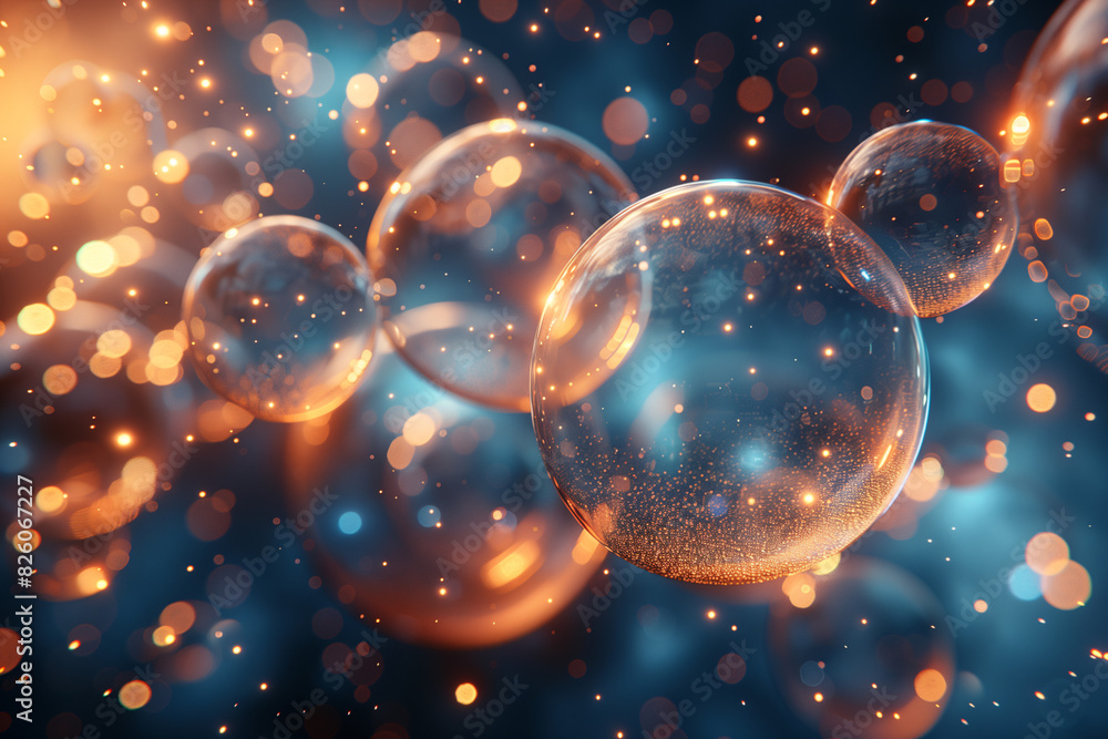 Transparent molecules floating in space with a soft light effect and ...