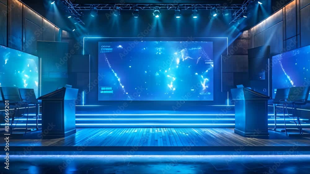 Game Show Set with Boardroom Style Conference Table, Screens, and ...