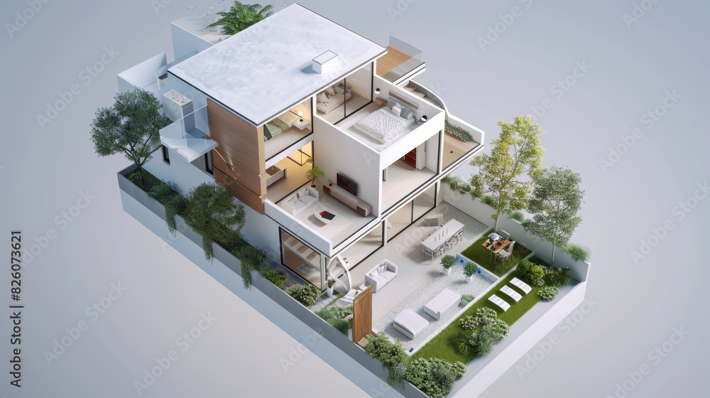 Cross-section of a modern house model displaying a sleek architectural ...