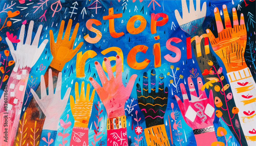 no room for racism. be part of change. stop racism. poster background ...