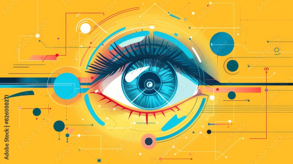 Eye detection flat design top view alert cartoon drawing vivid, Stock ...