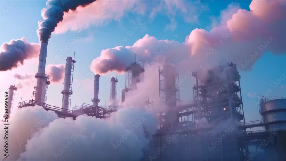 Industrial plant emissions contribute to global warming through carbon dioxide pollution ...