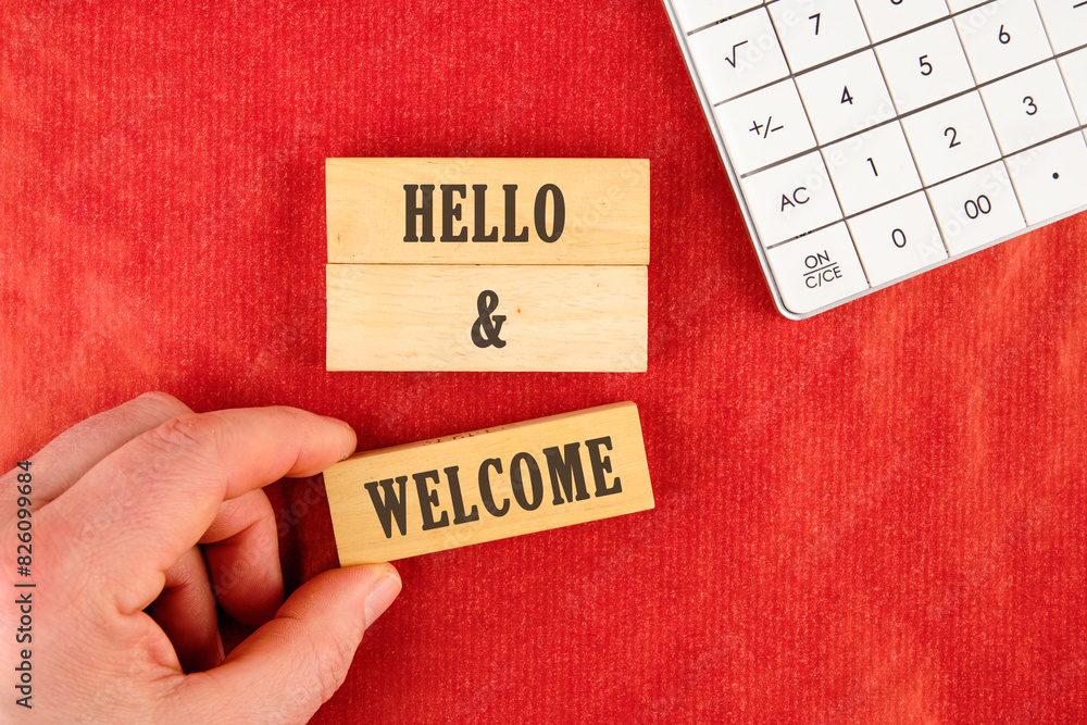 Communication concept, introduction. Words HELLO and WELCOME on the ...