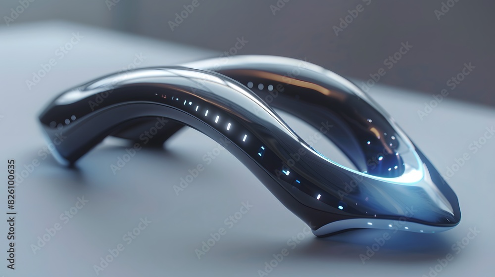 A scene showcasing a sleek, flexible electronic device conforming to ...