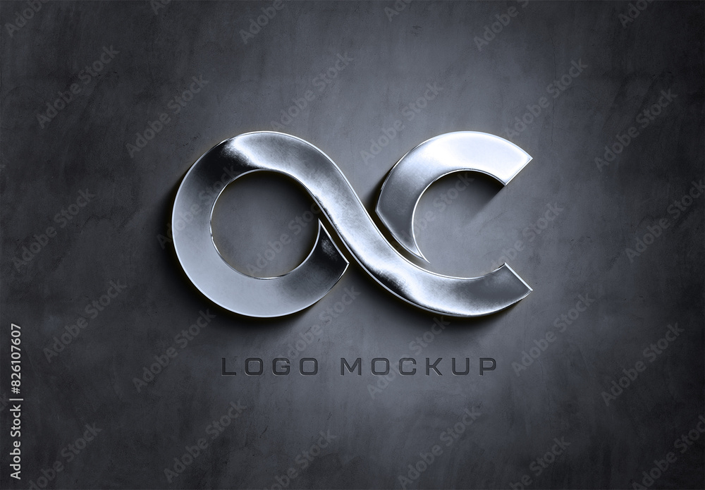 Old Chrome Logo Mockup with 3D Effect Stock Template | Adobe Stock
