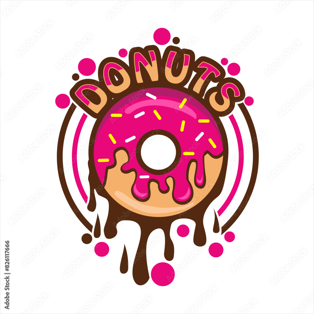 donut shop logo sticker label banner vector illustration emblem pink ...