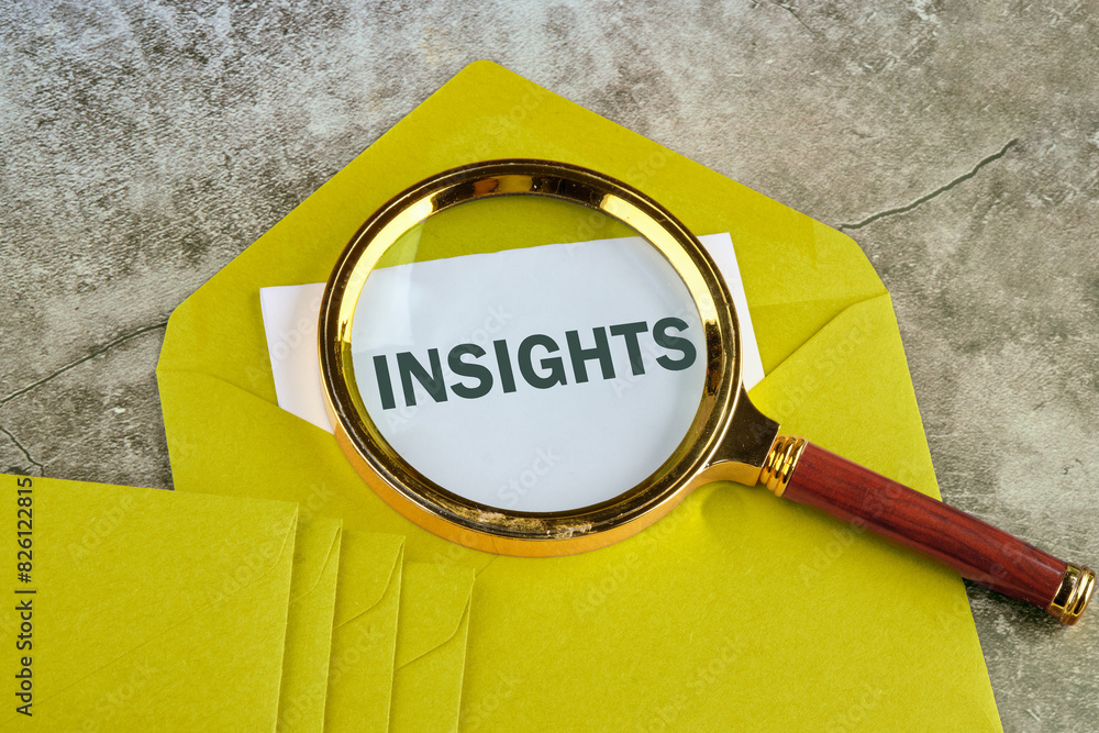 Insight concept. INSIGHTS word on paper sticking out of a mustard ...