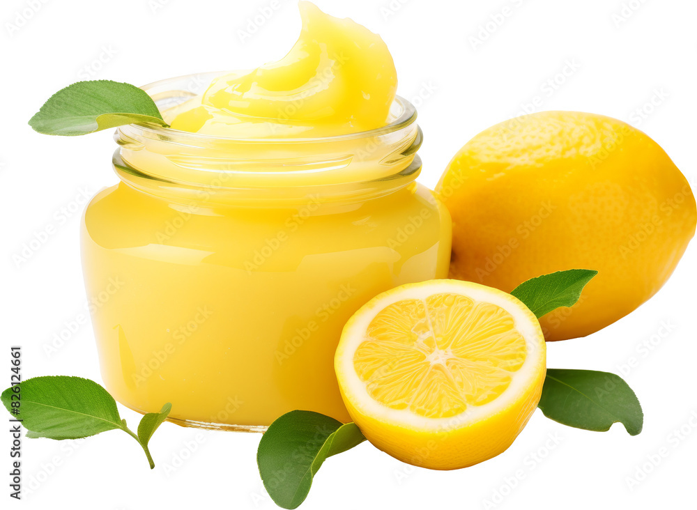 glass jar of lemon curd,fruit curd isolated on white or transparent ...