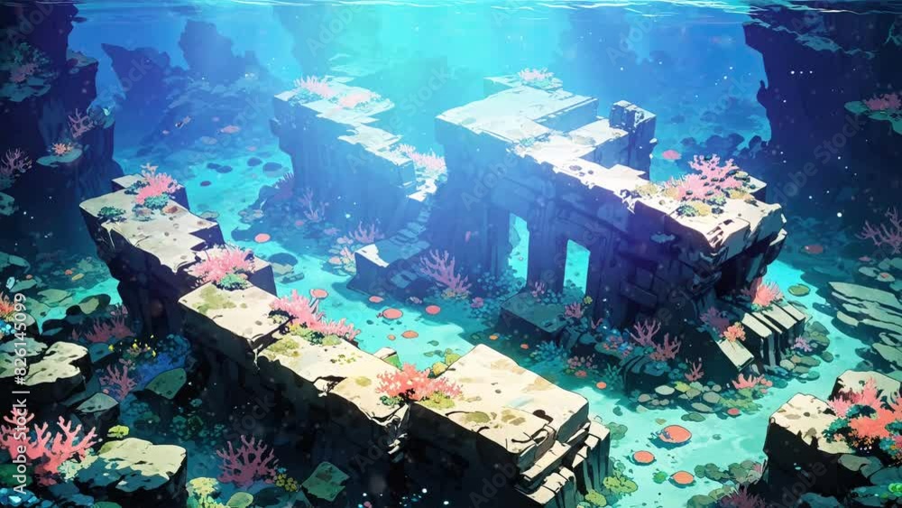 Deep below the surface, a sunken Greek temple is adorned by a bustling ...