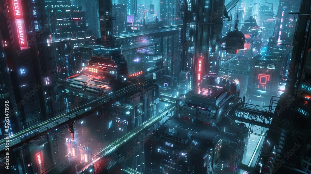 underground cyberpunk style factory with towering robotic assembly ...