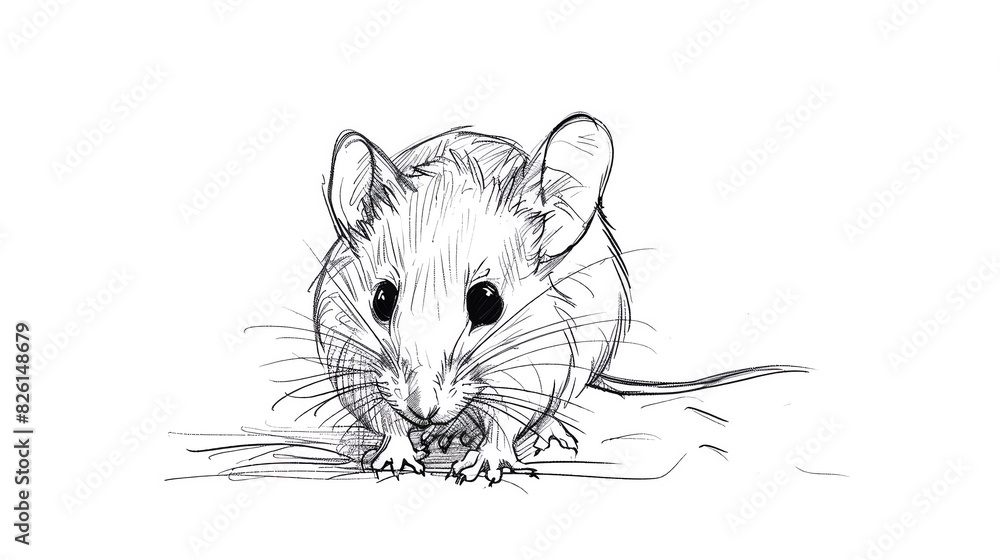 A pencil drawing of a mouse. The mouse is looking at the viewer with ...