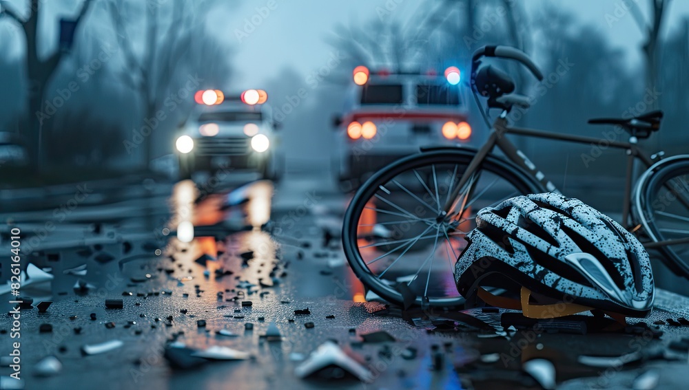 Bike Accident Scene with Helmet and Debris. Stock Illustration | Adobe ...