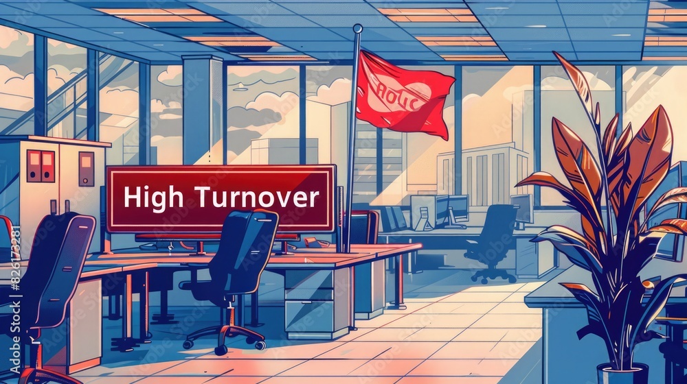 Warning Sign with "High Turnover" Text and Red Flag in Office Environment Stock Photo | Adobe Stock