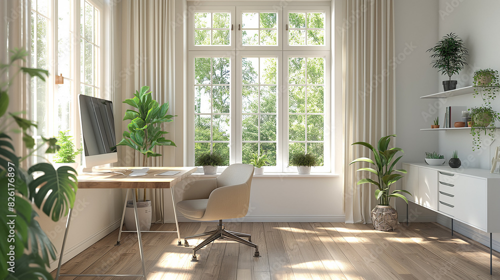 Professional home office Zoom virtual background featuring a clean and ...