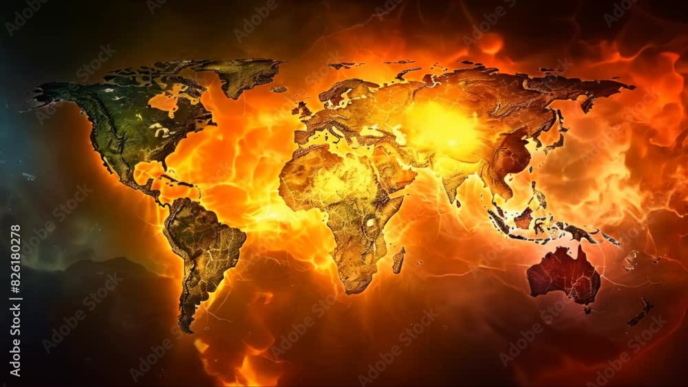 World map showing Earths surface cracking and blistering from extreme ...