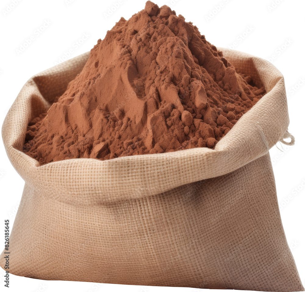 sack of cocoa powder isolated on white or transparent background ...