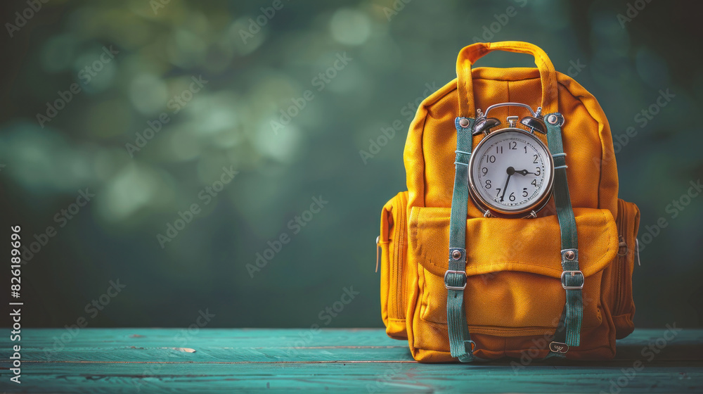 Excitement of returning to school with a yellow backpack featuring an ...