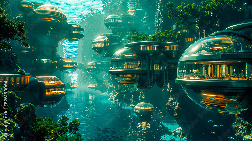 Digital concept art: Biodome houses diverse ecosystems, fostering ...