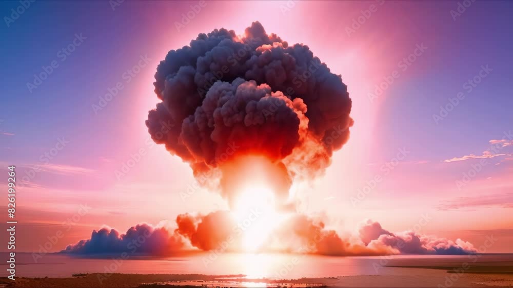 A nuclear explosion with a mushroom cloud releasing thermal energy ...