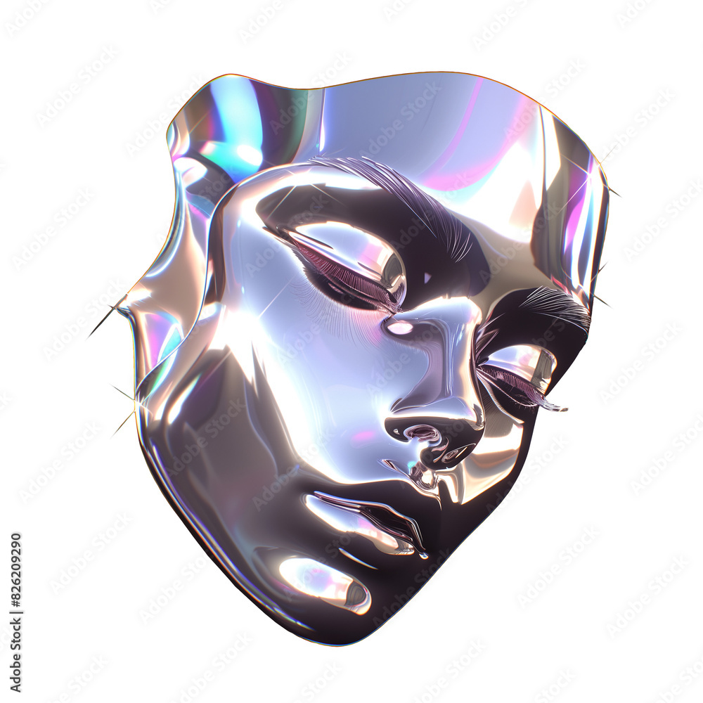 Futuristic chrome woman face isolated. Shiny gloss metal human head ...