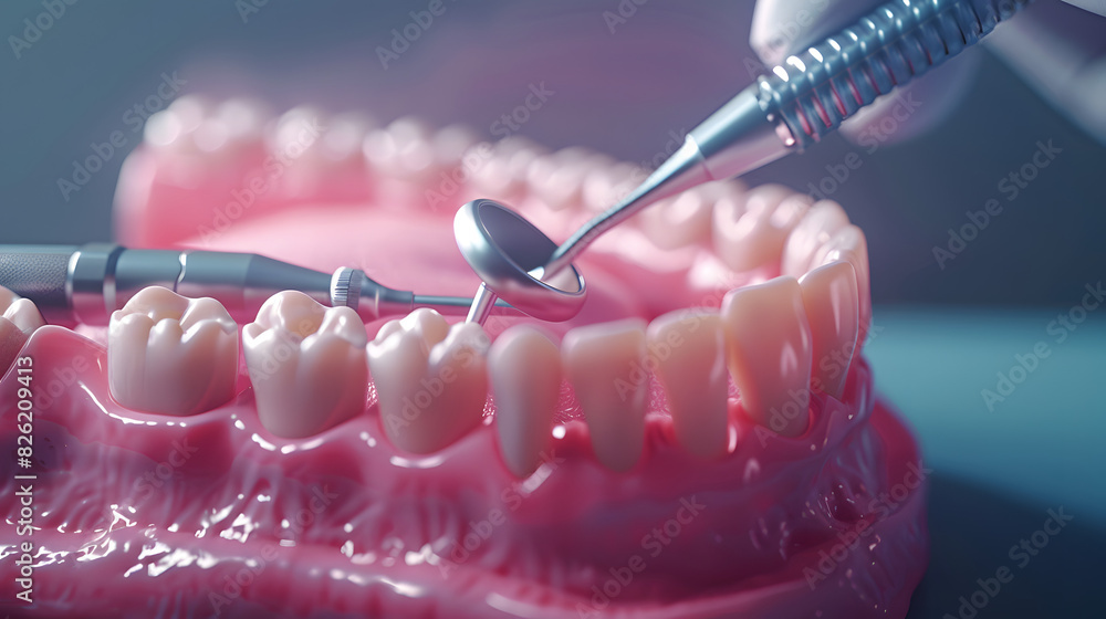 visually detailed 3D render illustrating a dental professional ...
