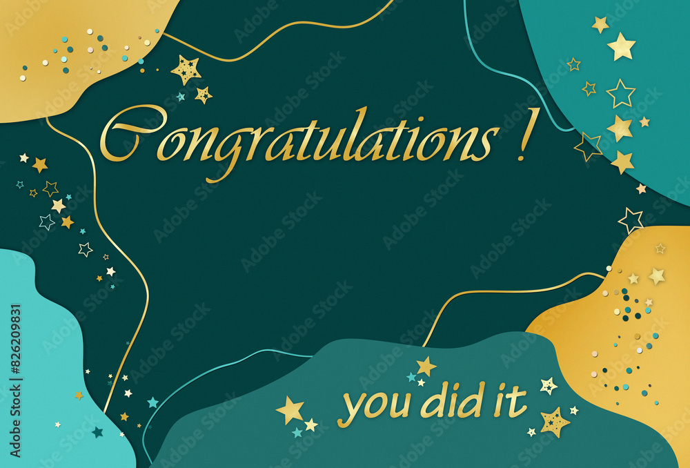Congratulation 'you did it' greeting or invitation template in teal ...