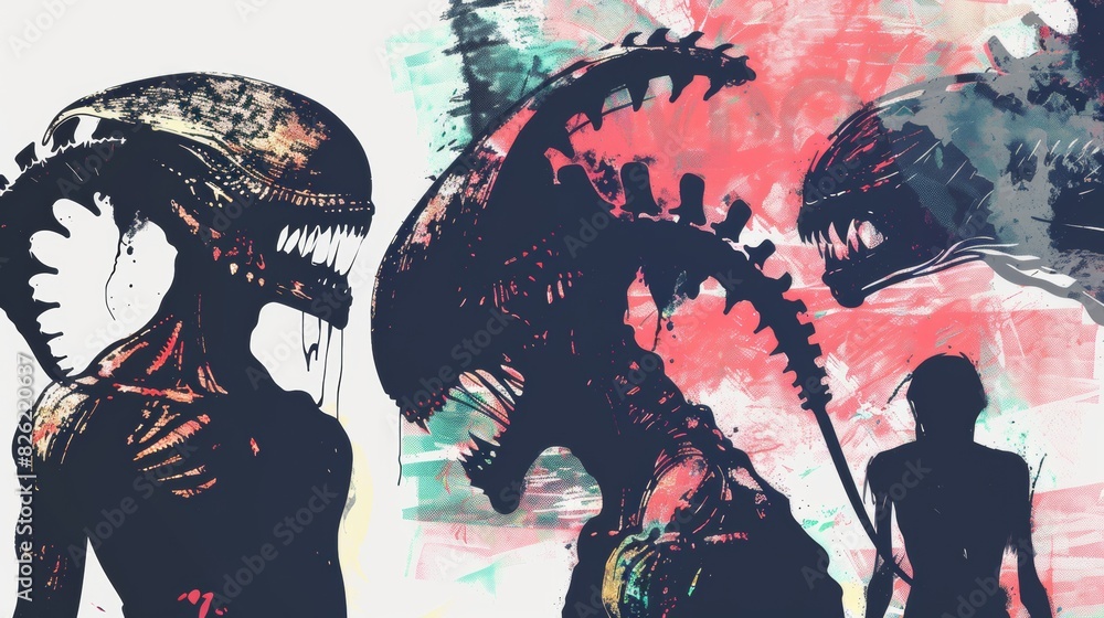 Cool grunge y2k sci-fi alien set with a negative photocopy effect ...