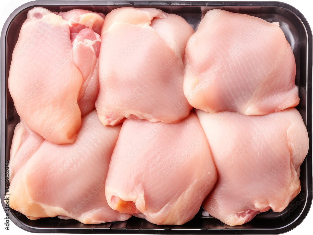 tray of chicken meat isolated on white or transparent background ...