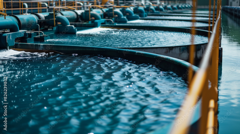 Water treatment plant with industrial pipes and filtration tanks. Stock ...