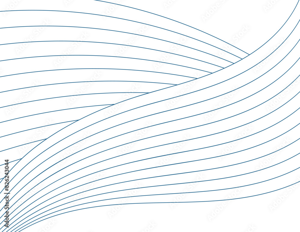 Clouds, waves, curved lines background blue on transparent. Line art ...