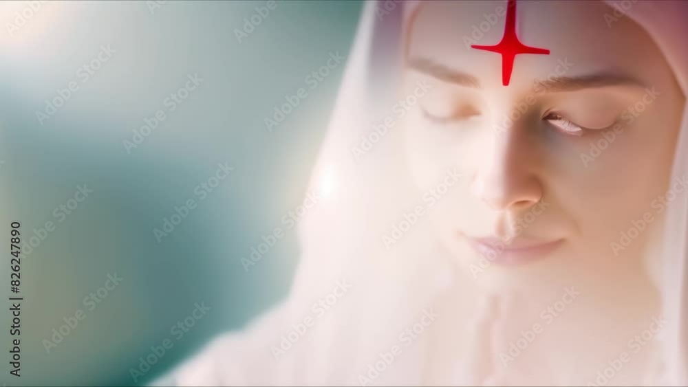 A nun bearing a devil mark on her forehead, symbolizing inner evil ...