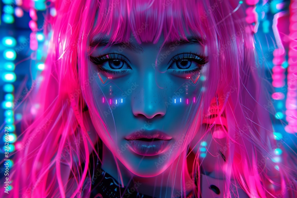 Posters with cute anime girls, 2k shapes and a HUD interface. Cyberpunk ...