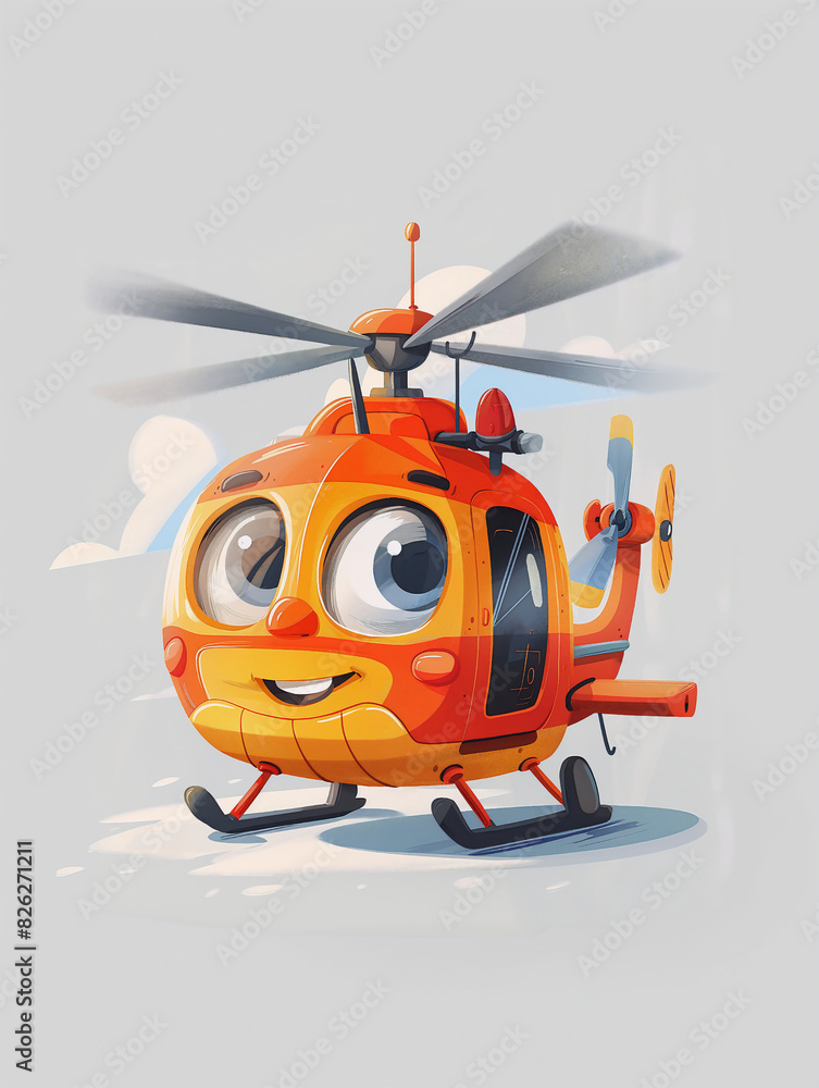 Cartoon fire helicopter character with smiling face on a light ...